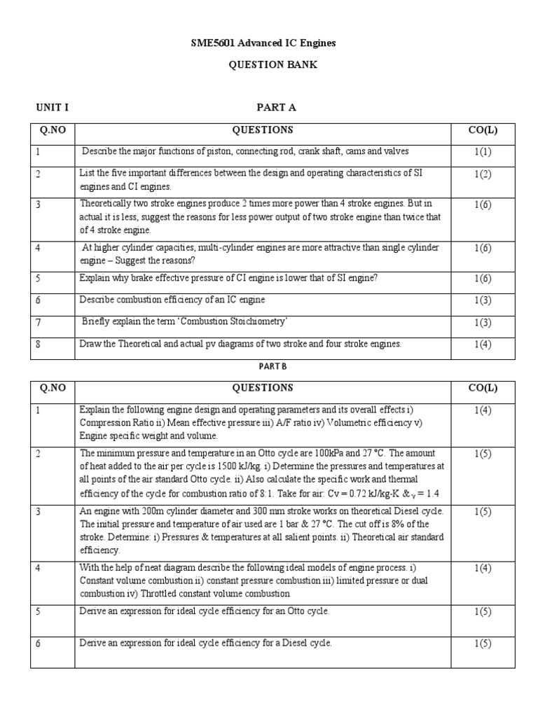 SME5601 Advanced IC Engines Question Bank | PDF | Engines | Diesel Engine