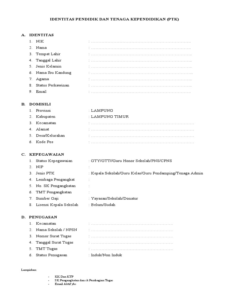 Form PTK Baru Paud Dan PKBM | PDF