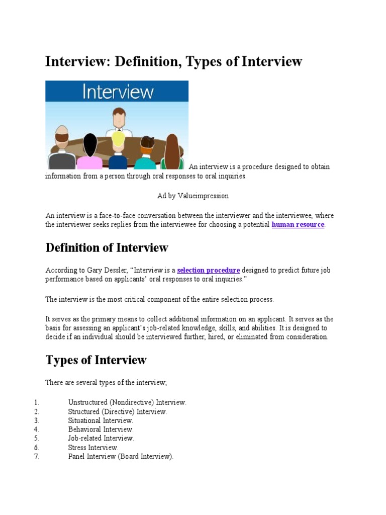 Interview: Definition, Types of Interview | PDF | Interview | Job Interview