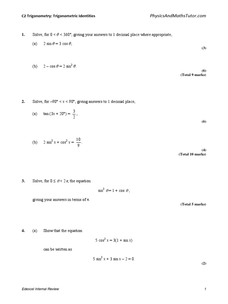 C2 Trigonometry - Trigonometric Identities | PDF | Trigonometric ...