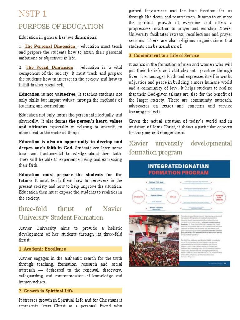 NSTP 1: Purpose of Education | PDF | Faith | Society Of Jesus