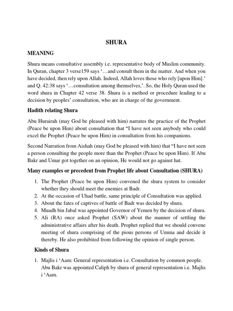 The Principle of Shura: A Comprehensive Examination of Consultation in ...