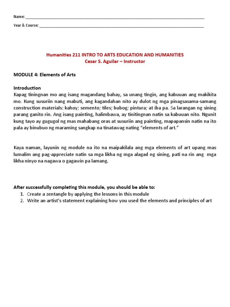 Humanities 211 Intro To Arts Education and Humanities Cesar S. Aguilar ...