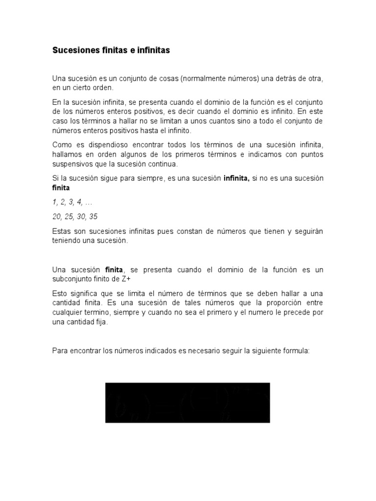 Sucesiones Finitas e Infinitas Explicadas | PDF | Métodos y materiales ...