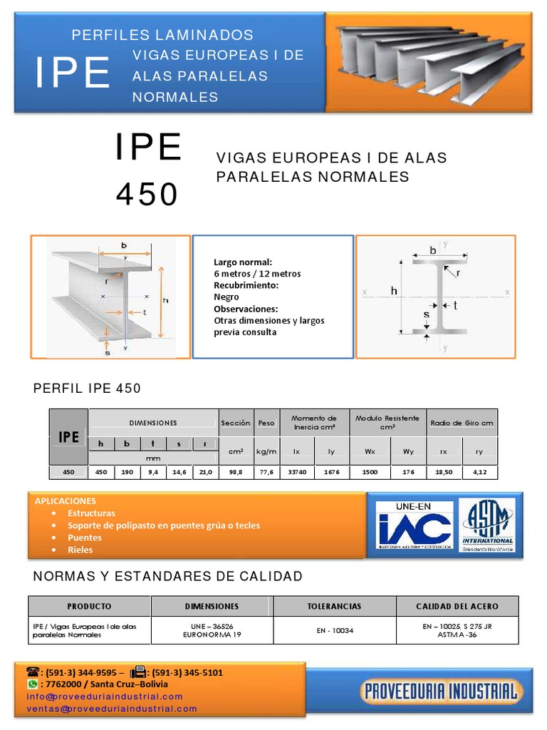 Dimensiones y Peso de Vigas IPE 450 | PDF