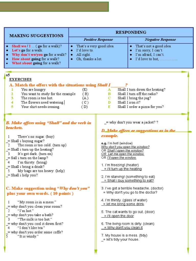 Making Positive and Negative Responses to Suggestions | PDF