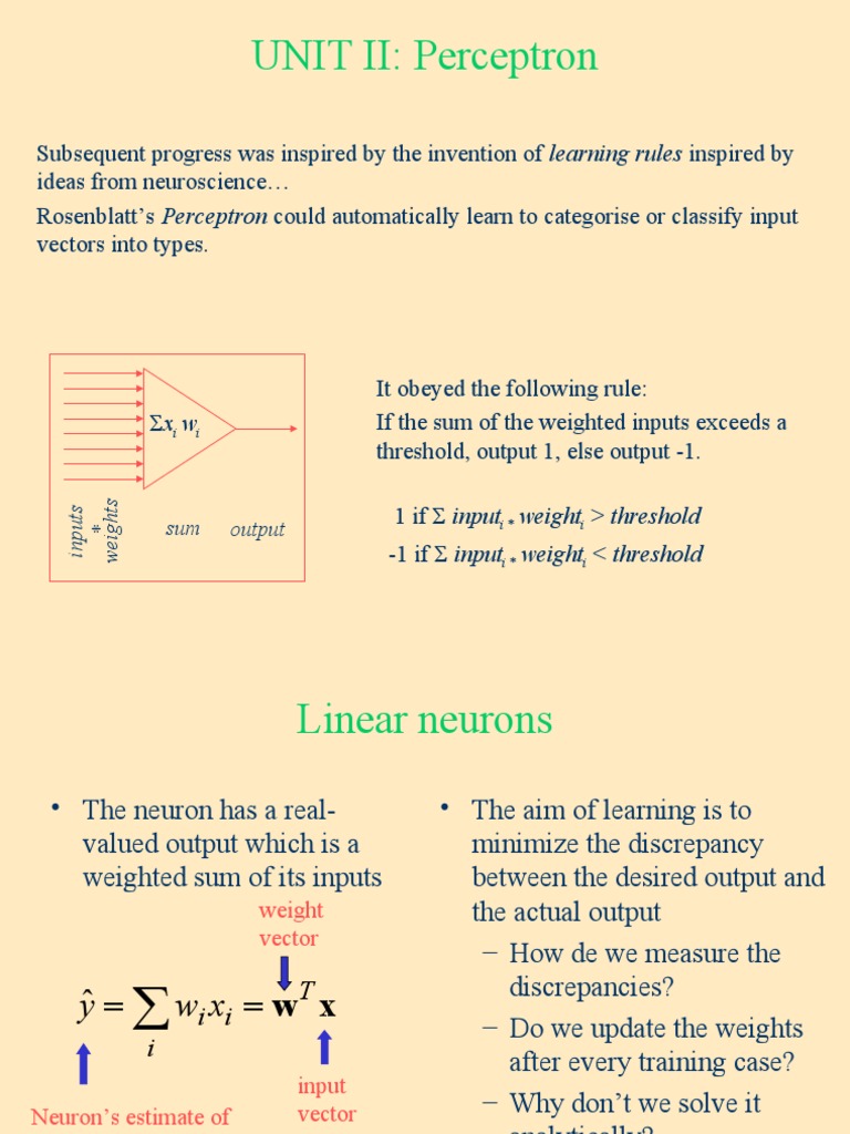 UNIT II: Perceptron: Output Sum | PDF | Applied Mathematics | Algorithms