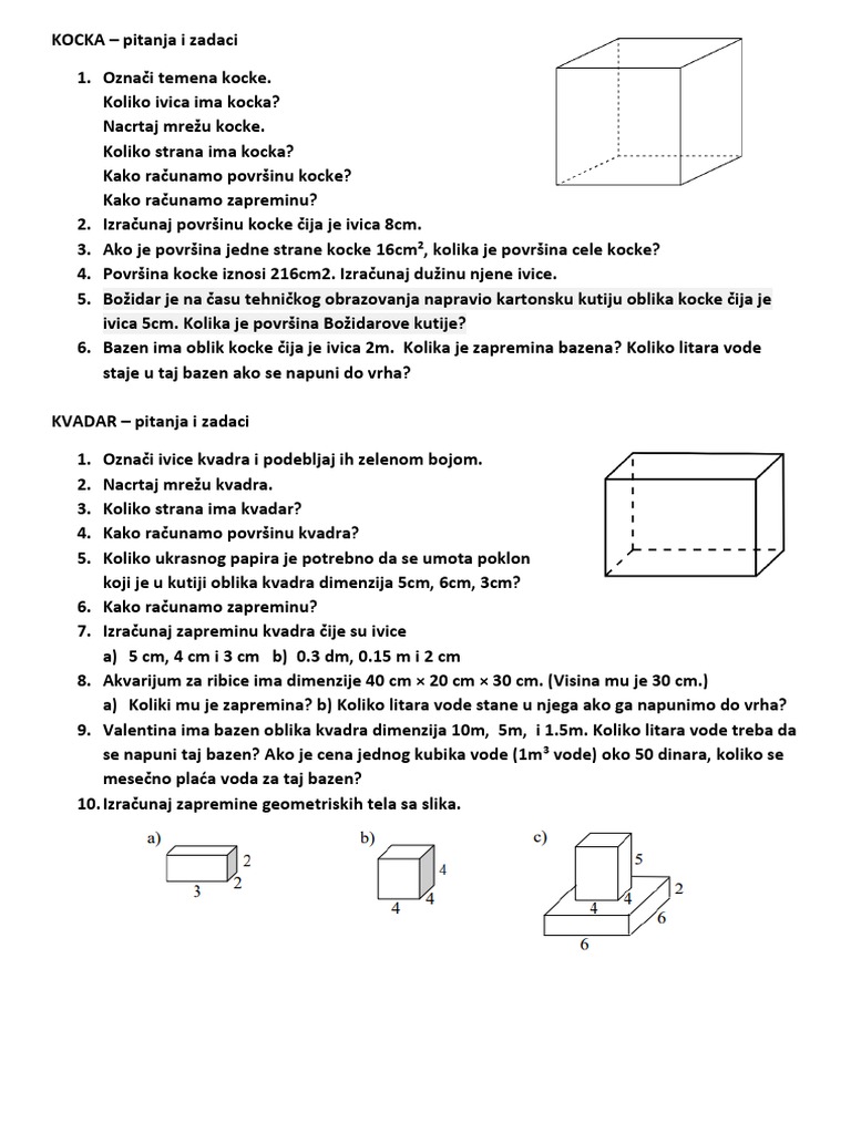 Kocka - Kvadar Osnovni Zadaci | PDF