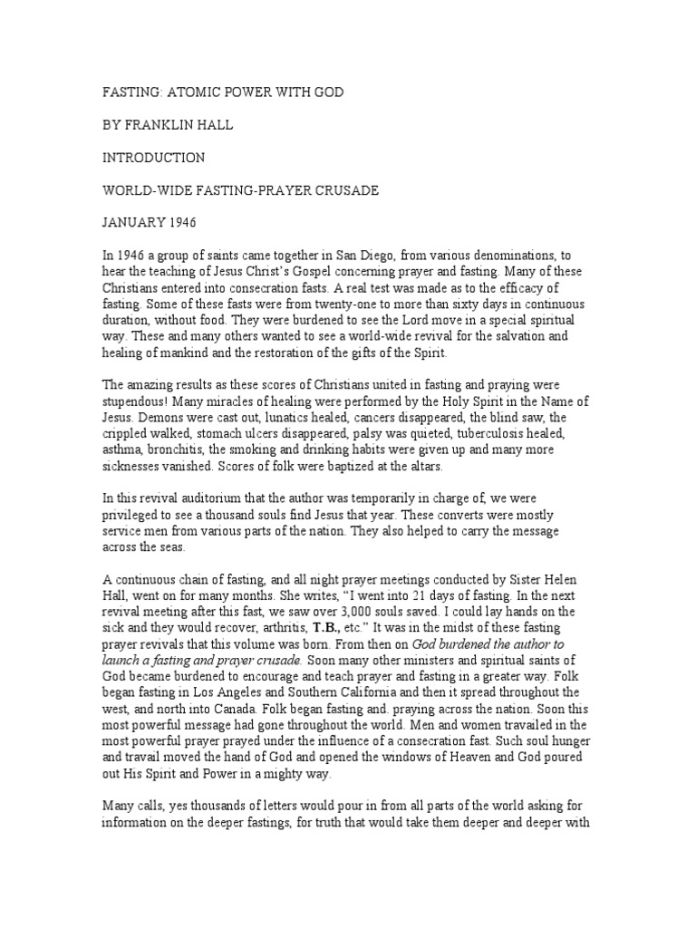 Franklin Hall Fasting Paper | PDF | Prayer | Fasting