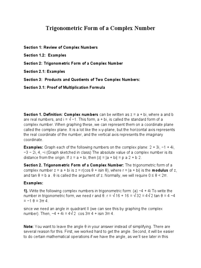Trigonometric Form of A Complex Number | PDF | Complex Number | Trigonometric Functions