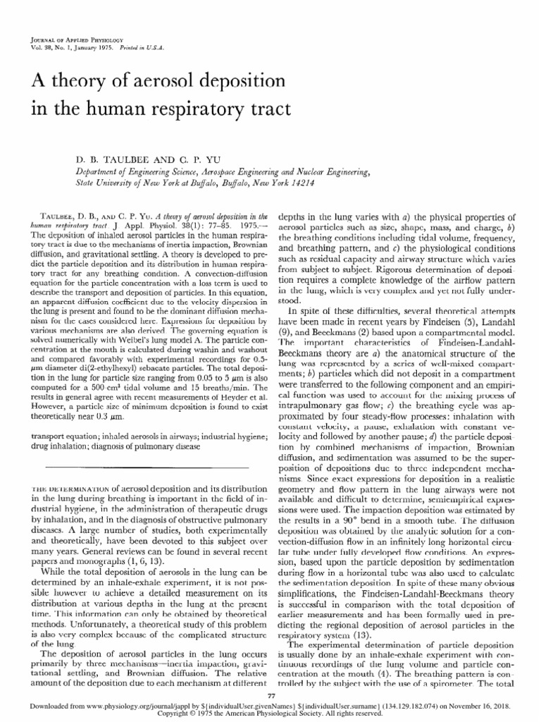 A Theory of Aerosol Deposition in The Human Respiratory Tract | PDF ...