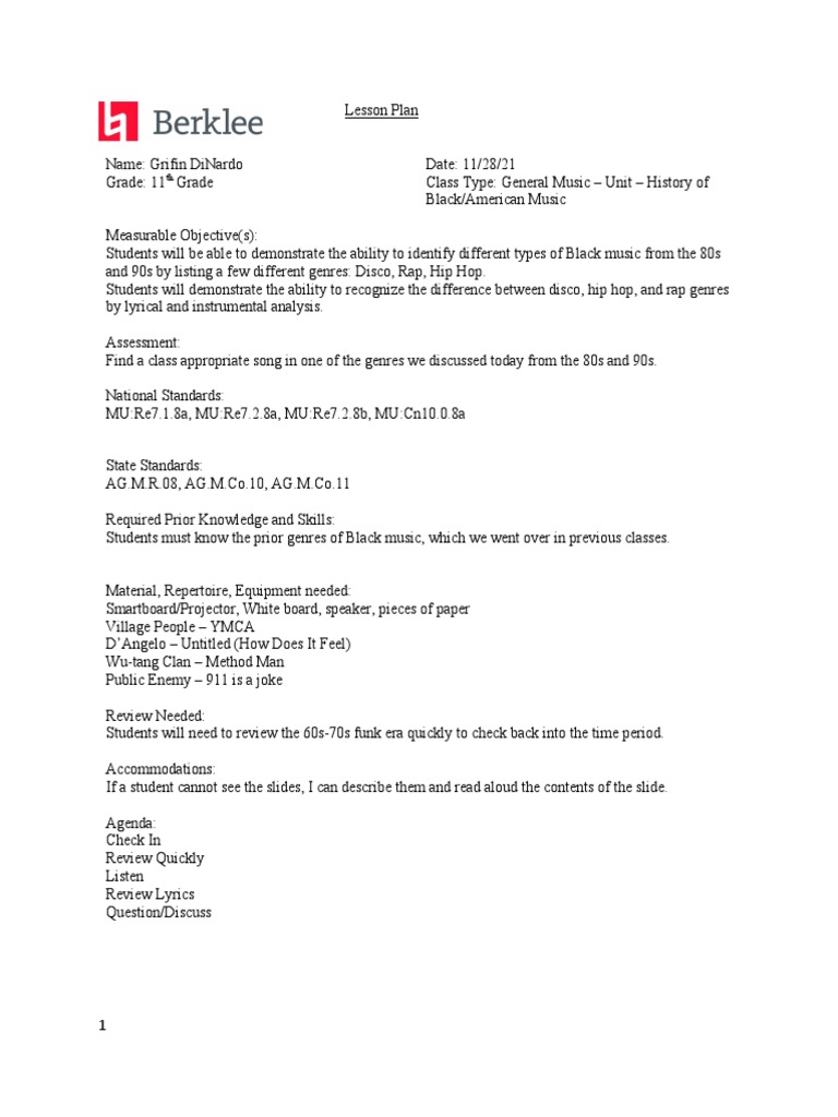 80s-90s Lesson Plan | PDF | Hip Hop Music | Lesson Plan