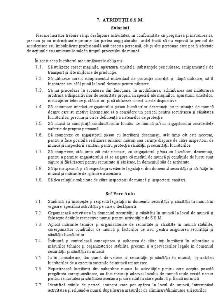 Fisa Post - Atributii SSM | PDF
