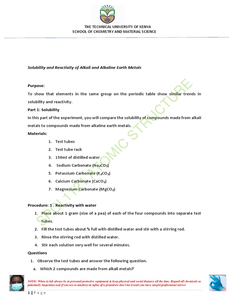 B. Solubility and Reactivity of Alkali and Alkaline Earth Metals | PDF ...