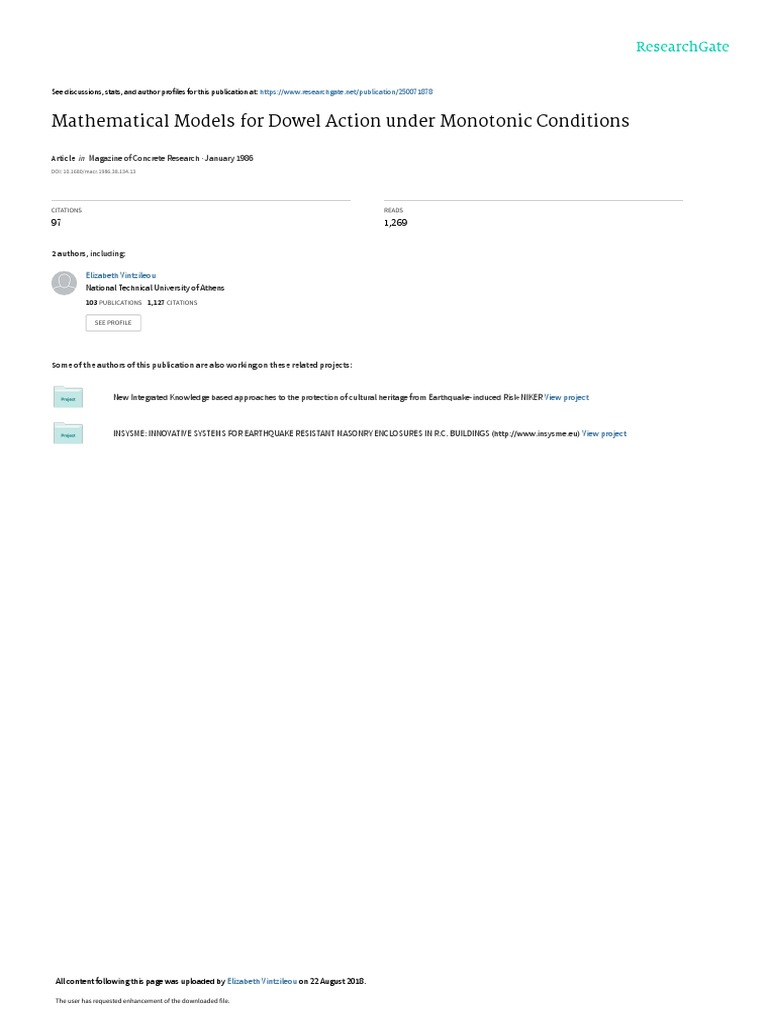 1986 Dowel Action Math Models | PDF | Strength Of Materials | Bending