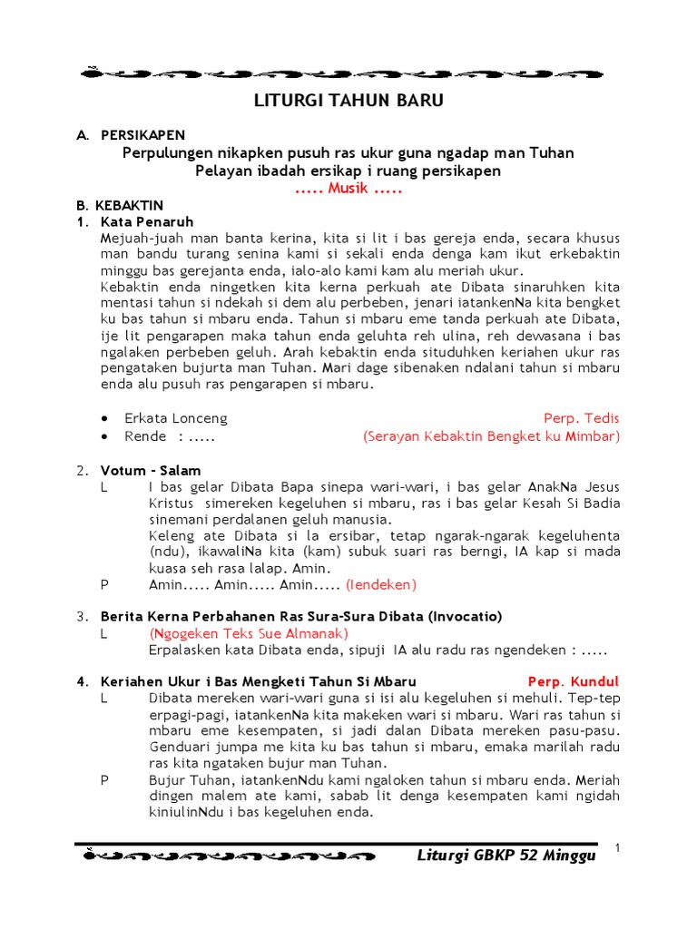 Liturgi 52 Minggu GBKP | PDF