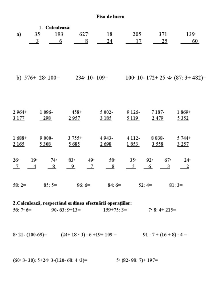 Fisa de Lucru Matematica | PDF