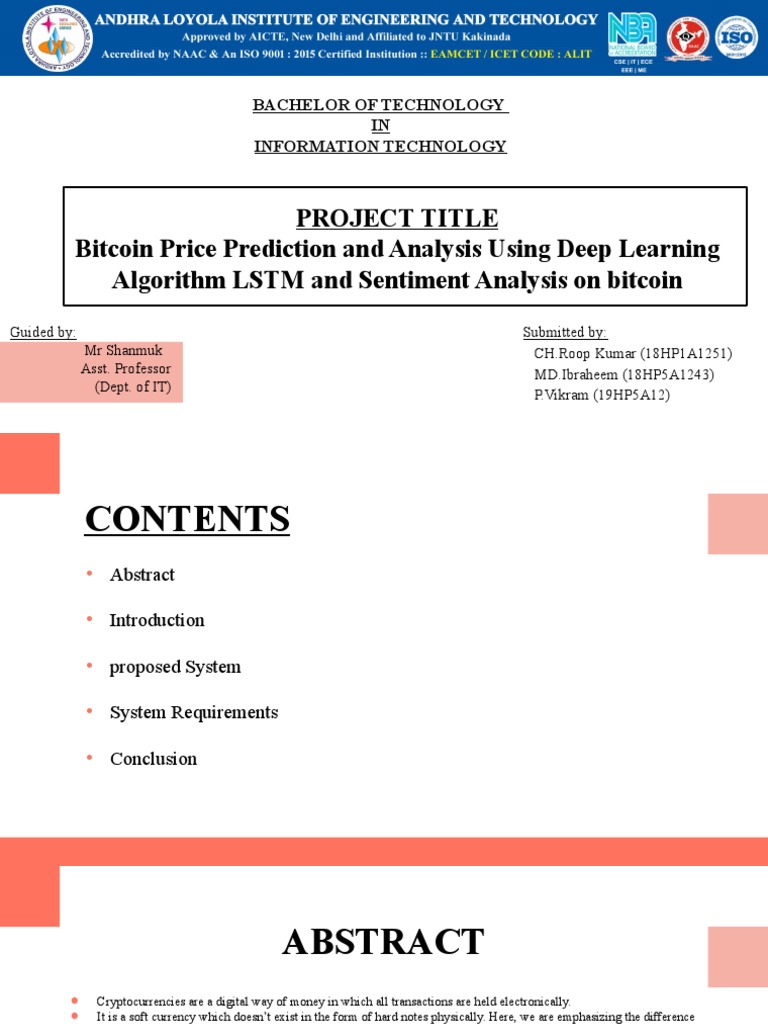 Project Title Bitcoin Price Prediction and Analysis Using Deep Learning Algorithm LSTM and ...