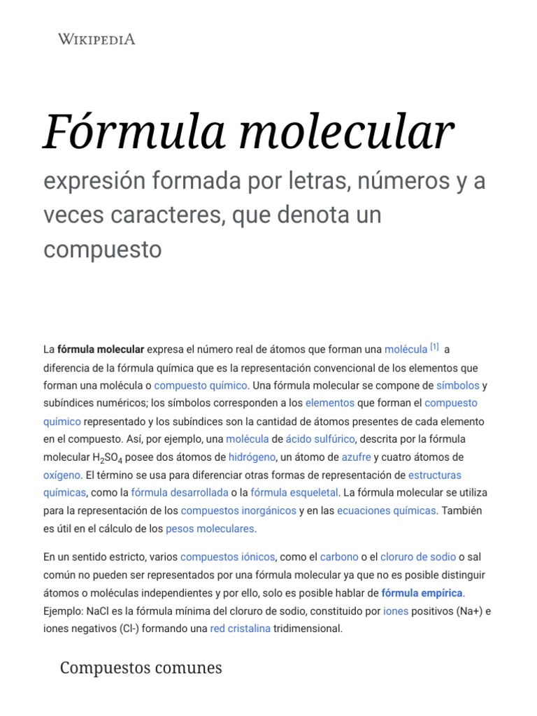 Fórmulas Moleculares y Ejemplos Químicos | PDF | Moléculas | Conjuntos ...