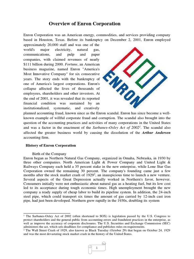 Enron Corporation: A Scandal Overview | PDF | Enron | Sarbanes–Oxley Act