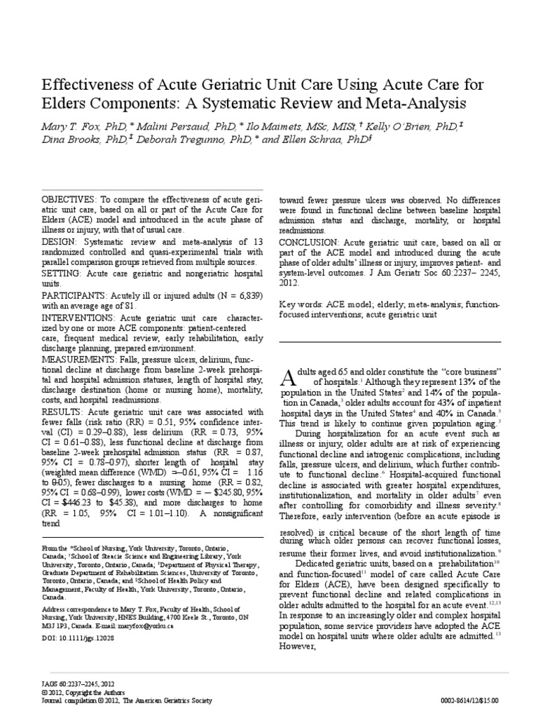 Acute Geriatric Unit Care | PDF | Geriatrics | Meta Analysis