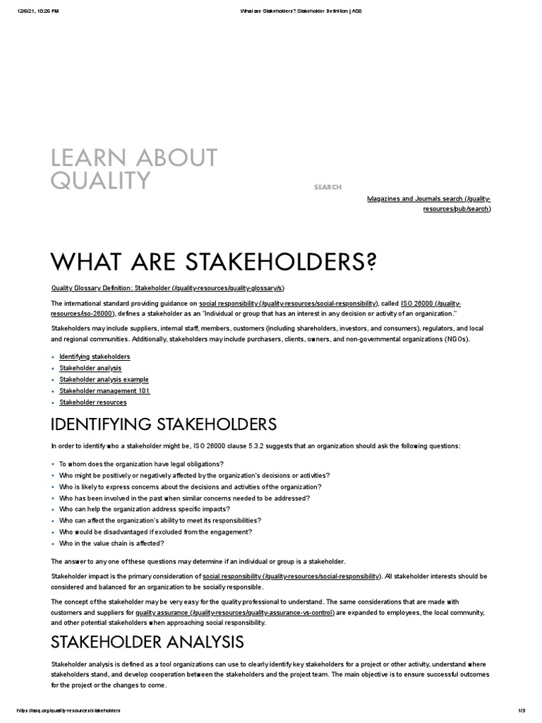 What Are Stakeholders - Stakeholder Definition - ASQ | PDF ...