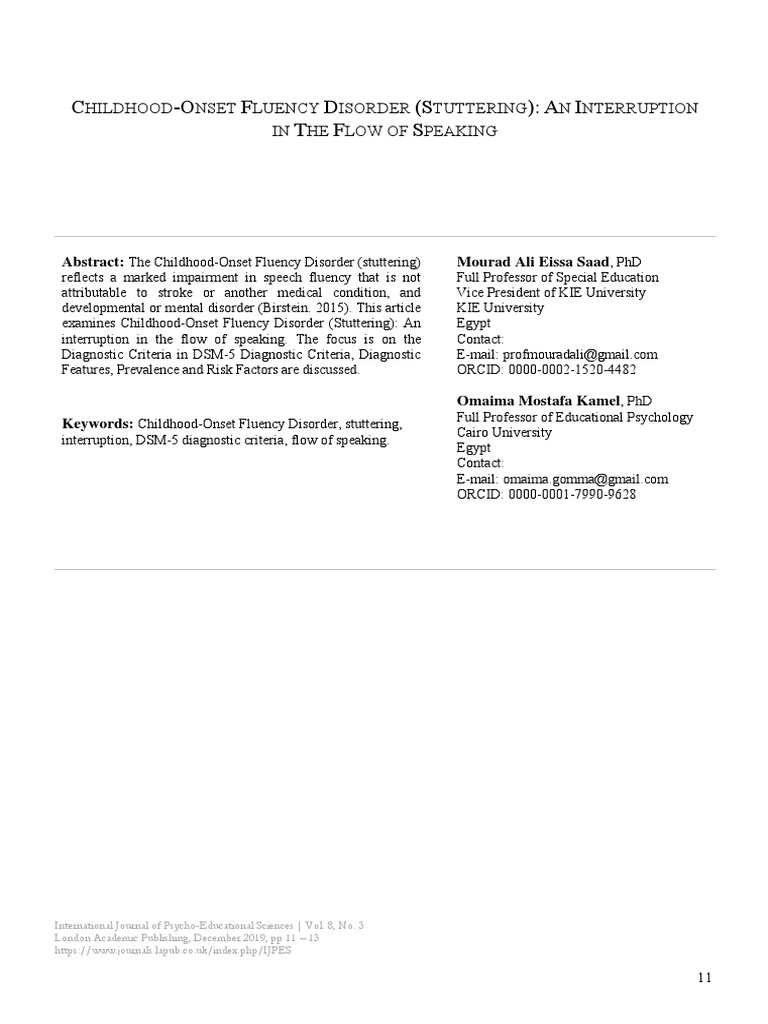 Ali, Saad, Kamel - 2019 - Childhood-Onset Fluency Disorder (Stuttering ...