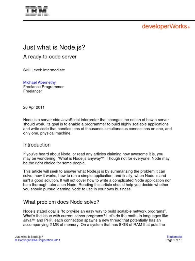 What Is Node JS - Developerworks | PDF | Java Script | Web Server