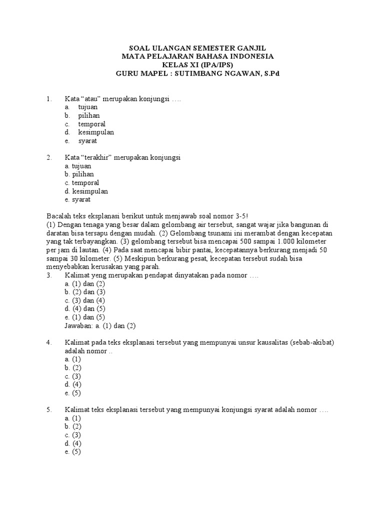 Soal Uas Ganjil Bindo Xi | PDF