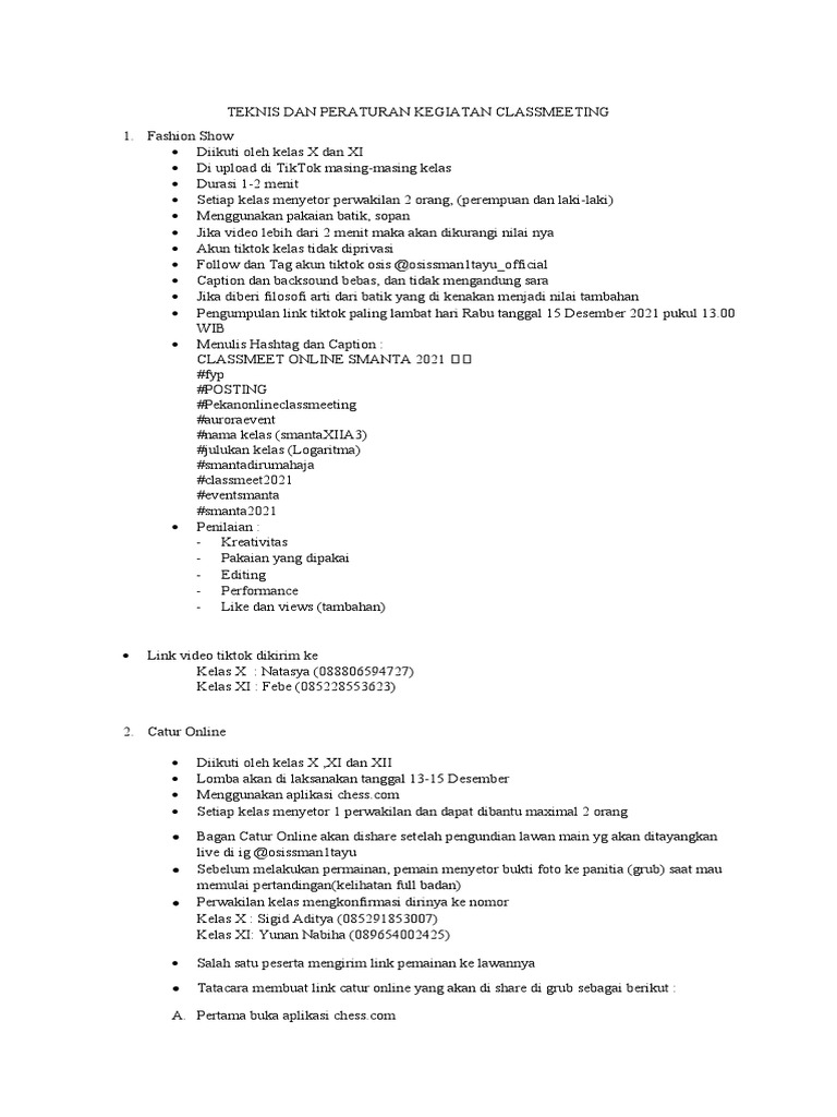 Teknis Lomba Classmeet 2021 2022 | PDF