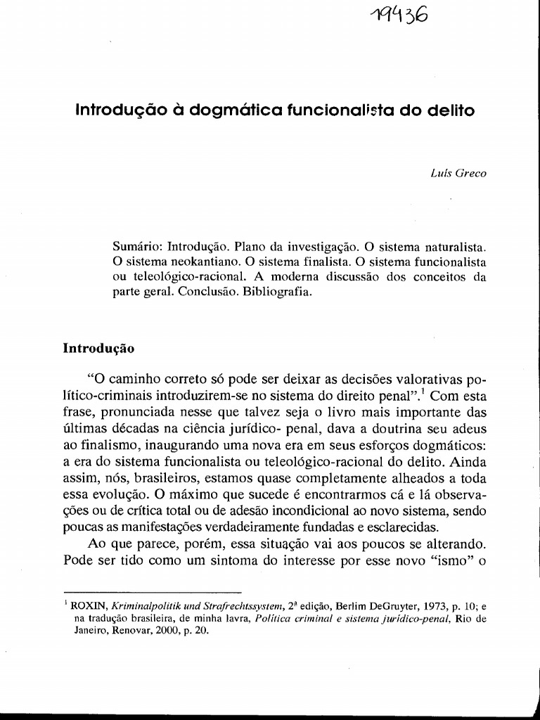 Luis Greco - Introdução À Dogmática Funcionalista Do Delito | PDF