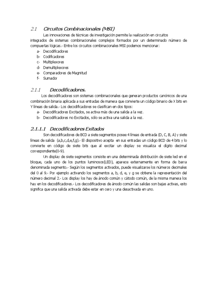 Circuitos Combinacionales (MSI) | PDF | Decimal codificado en binario | Poco