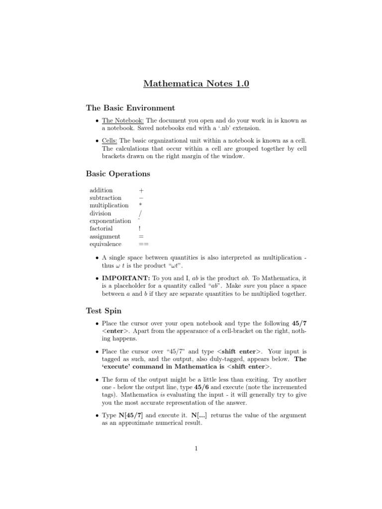 Mathematica Notes 1.0: The Basic Environment | PDF | Matrix ...