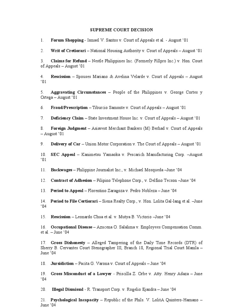 Supreme Court Decisions Overview | PDF