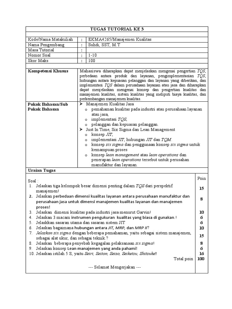 Manajemen Kualitas & TQS | PDF | Bisnis | Pengelolaan Keuangan & Uang