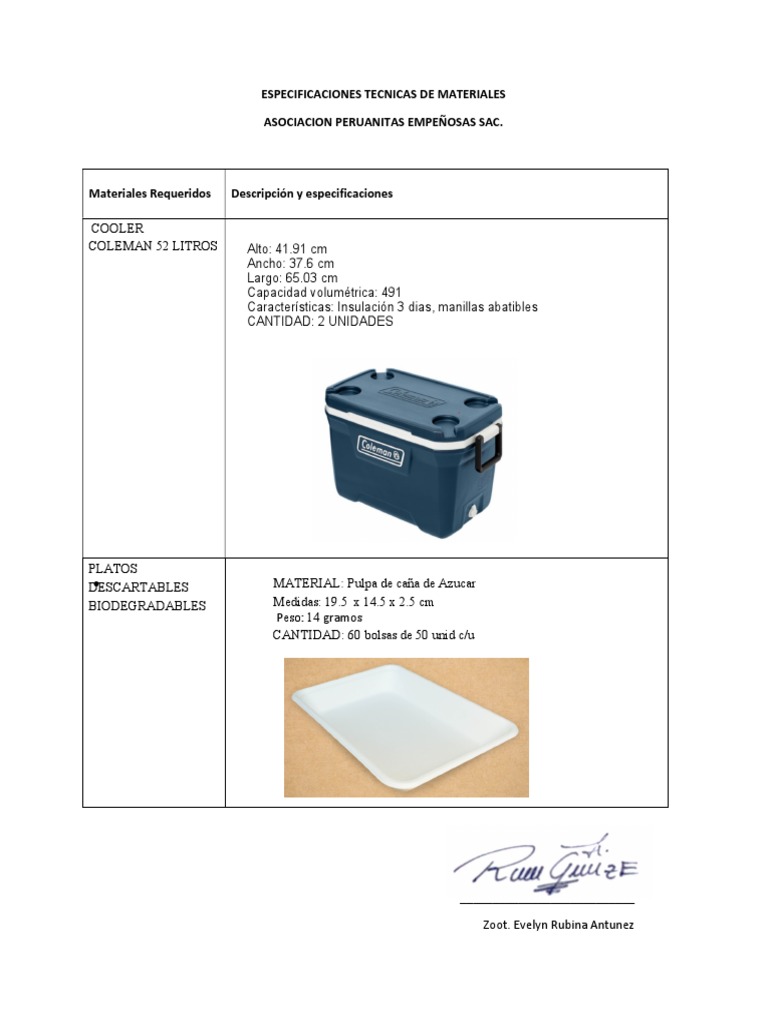 Especificaciones Tecnicas Requerimientos Cooler Y Platos Pdf