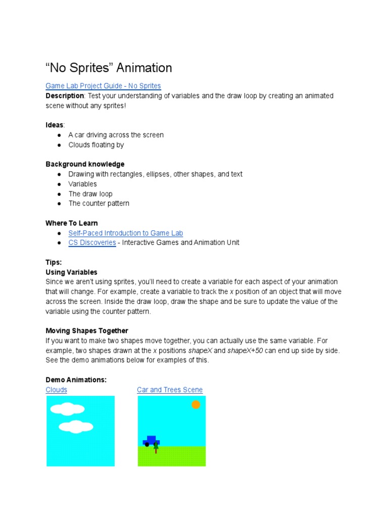 Game Lab Projects - No Sprites Animation | PDF