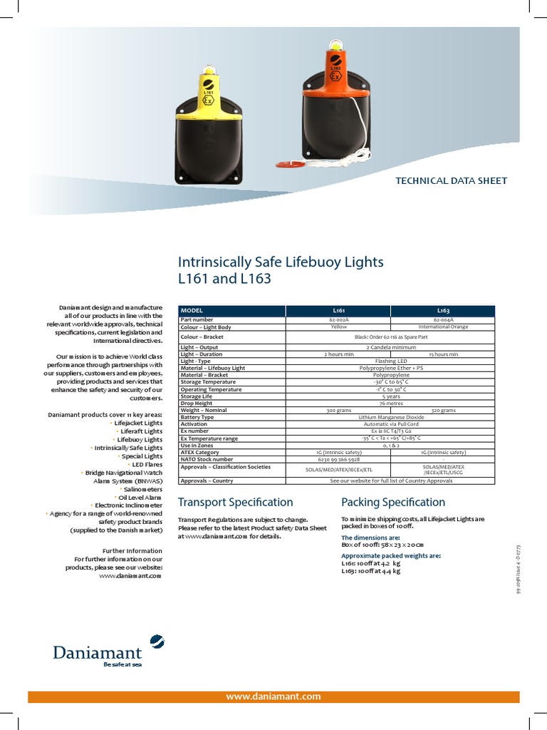 Intrinsically Safe Lifebuoy Lights L161 and L163: Transport ...