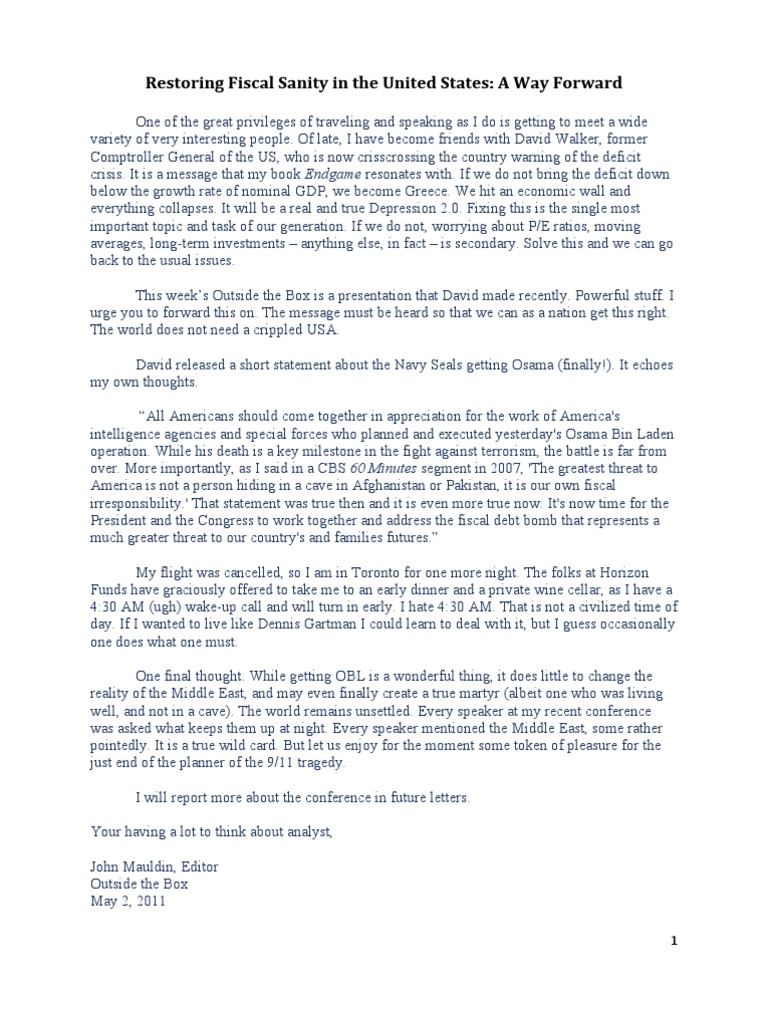 Restoring Fiscal Sanity in The United States: A Way Forward | PDF ...