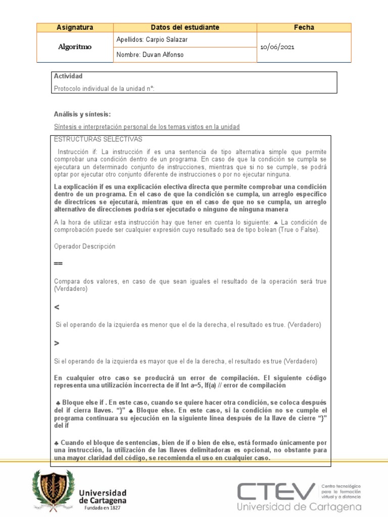 Protocolo Individual Algoritmo | Descargar gratis PDF | Compilador | Algoritmos