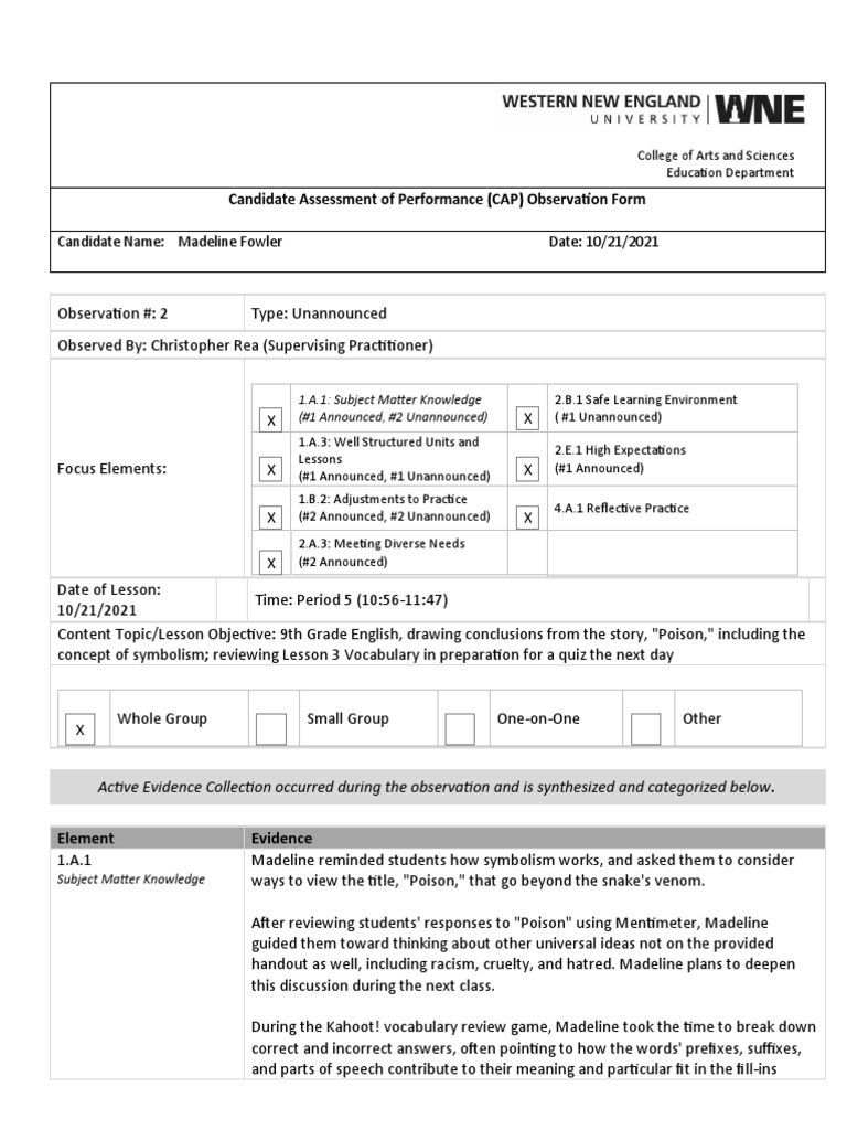 Madeline Fowler Cap Observation 10 21 2021 1 | PDF | Reflective ...
