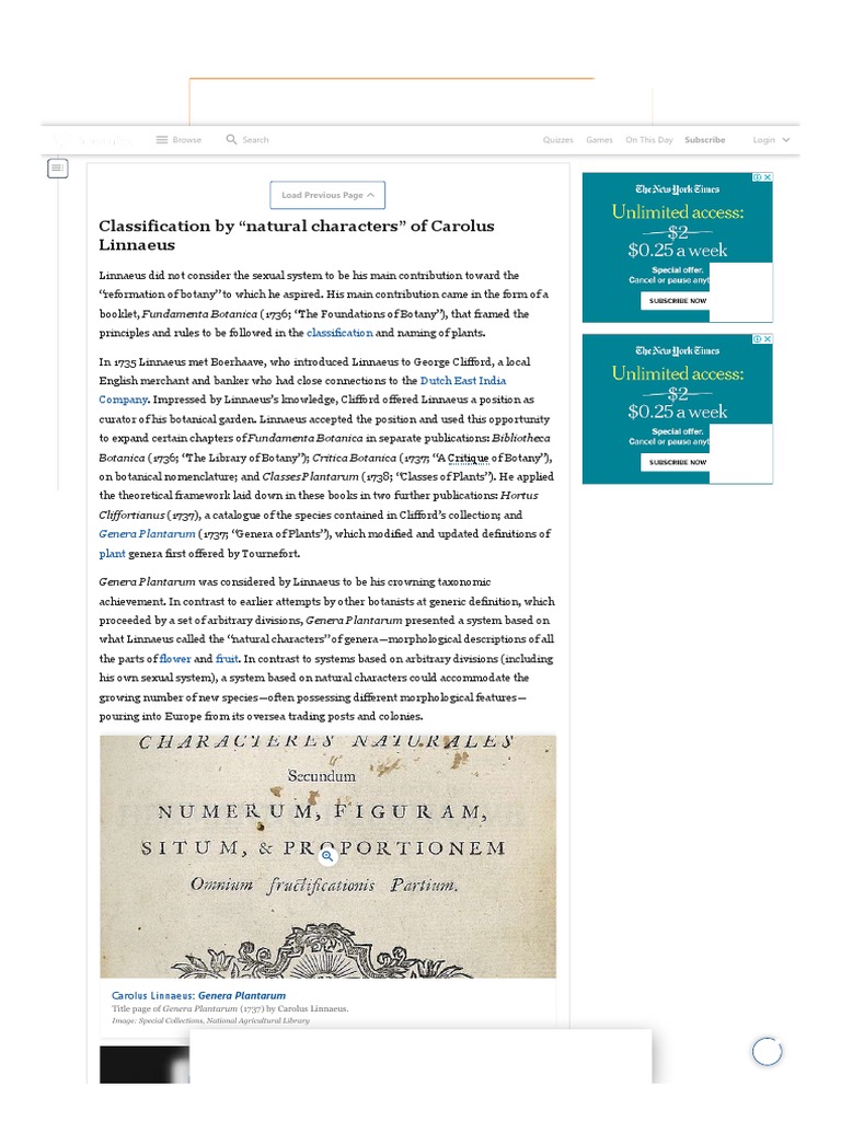 Carolus Linnaeus - Classification by "Natural Characters" - Britannica ...
