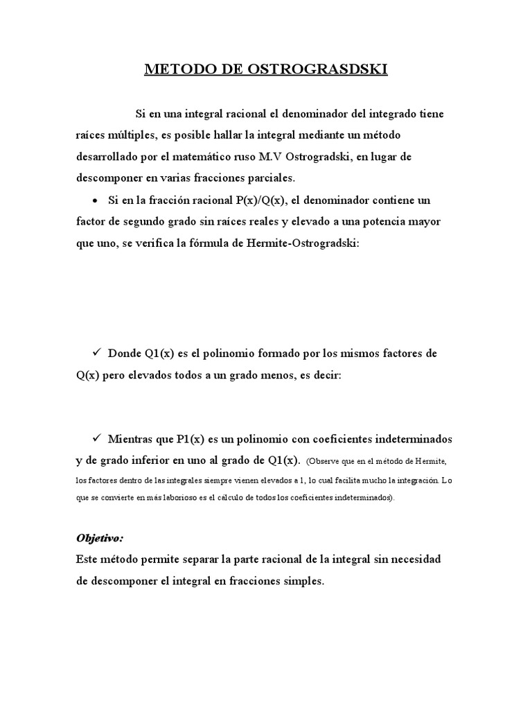 Método de Ostrogradski y Hermite | PDF | Métodos y materiales de enseñanza