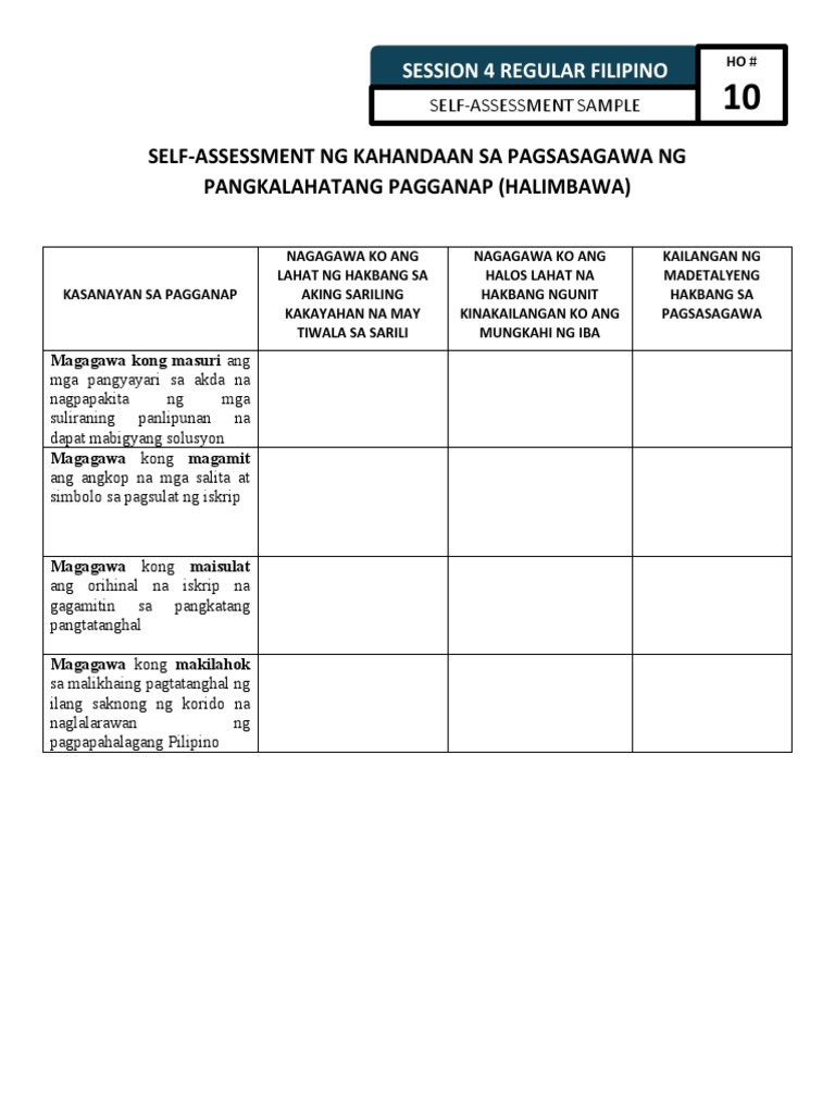 Self Assessment Sample Template g5 | PDF