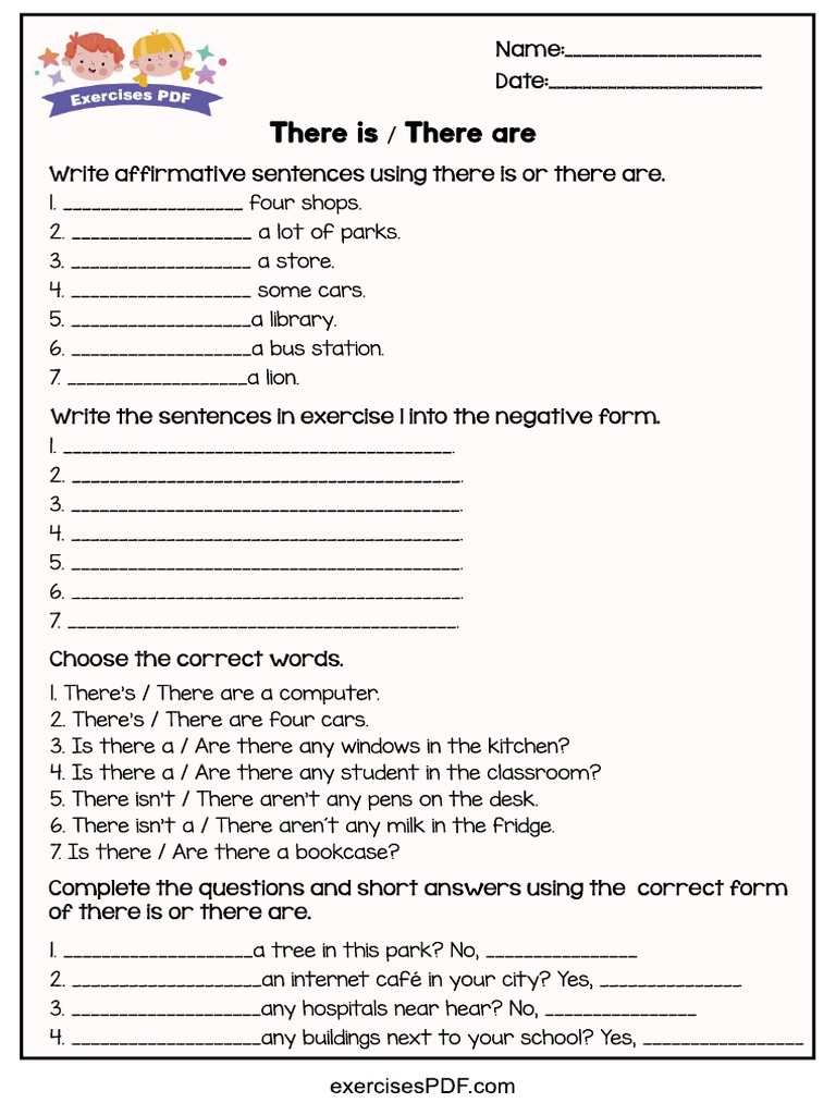 Write Affirmative Sentences Using There Is or There Are Compressed | PDF