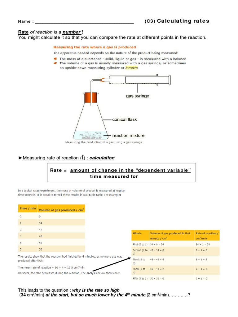Rates of Reaction Calculations | PDF | Reaction Rate | Chemical Reactions