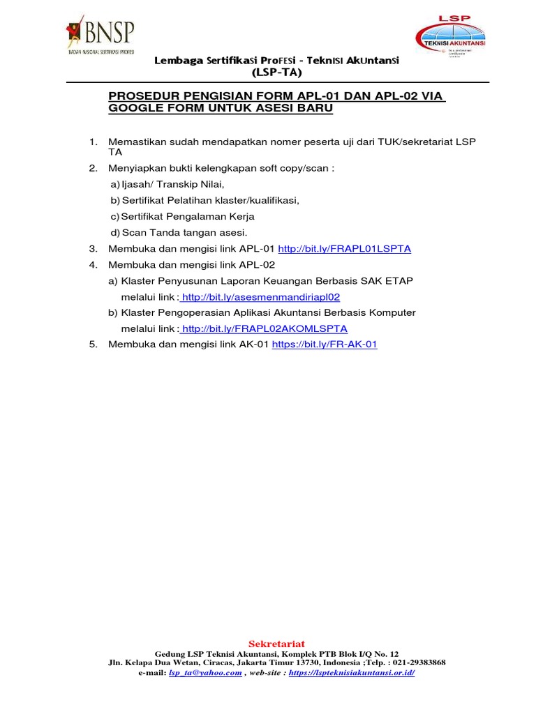 Panduan Pengisian Form APL LSP-TA | PDF | Komputer | Teknologi & Rekayasa