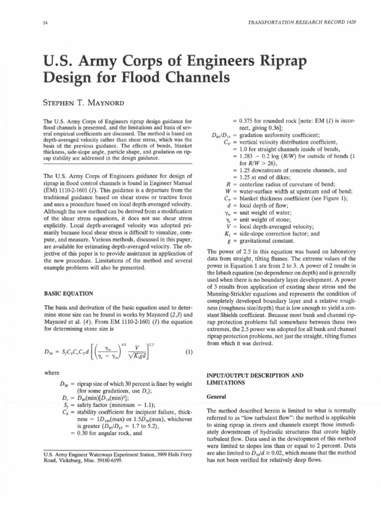 U.S. Army Corps of Engineers Riprap Design For Flood Channels | PDF ...