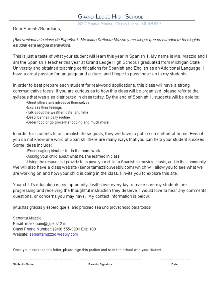 Mazzio Revised Parent Letter | PDF | Communication | Behavior Modification