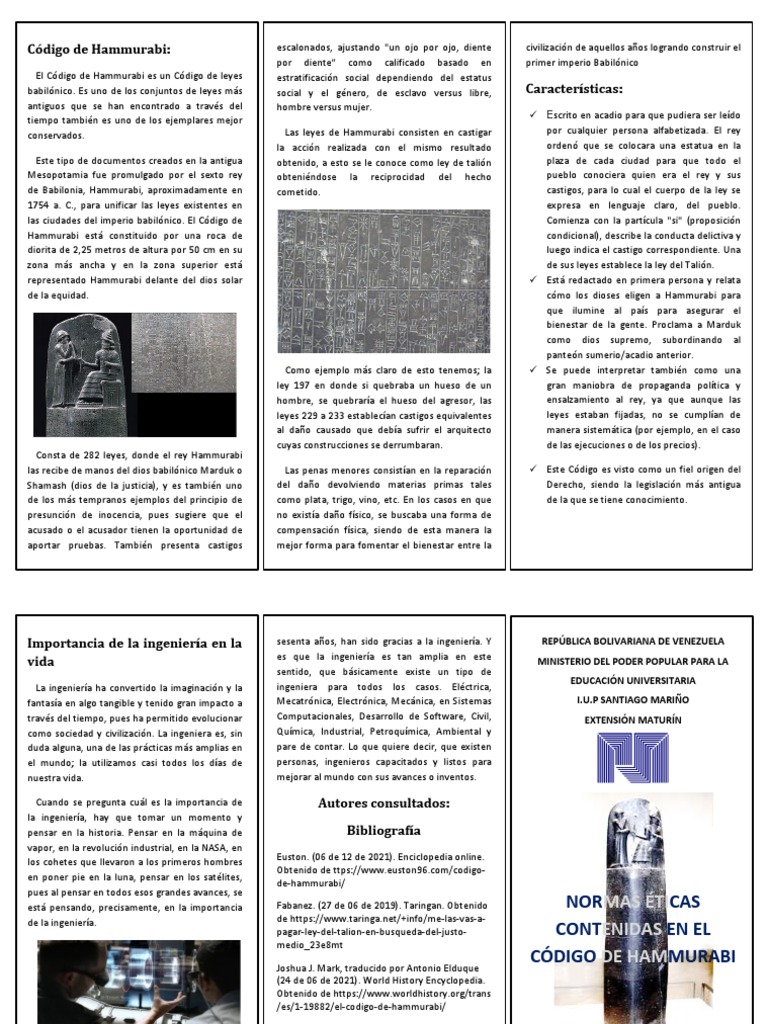 Tríptico Normas Éticas Hammurabi | PDF